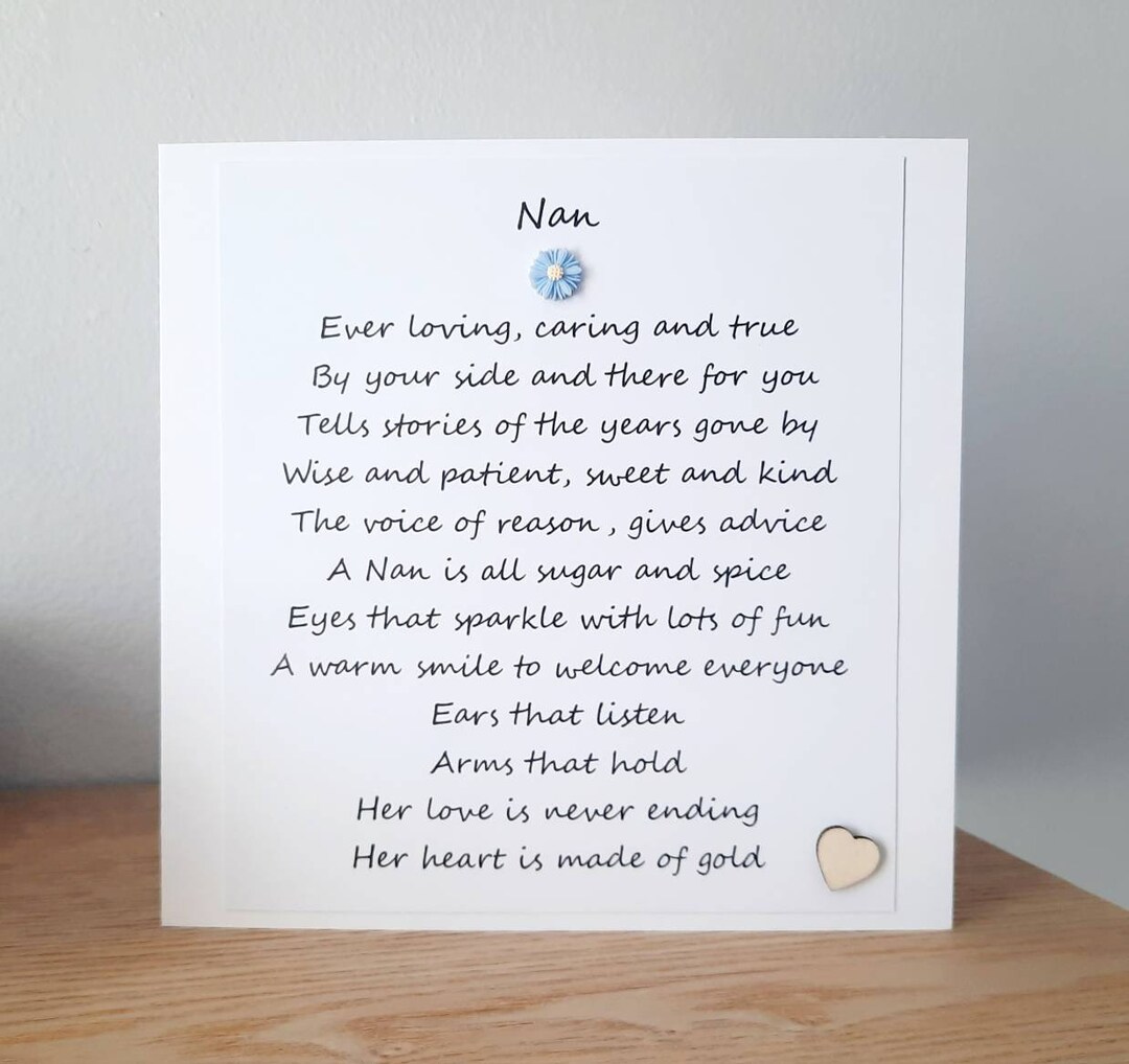 Handmade Nan Card: Touching Verse, Birthday or Mother's Day - Etsy