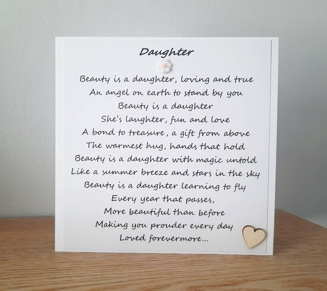 Handmade Daughter Greeting Card: Touching Verse, 6x6 Inch - Etsy UK