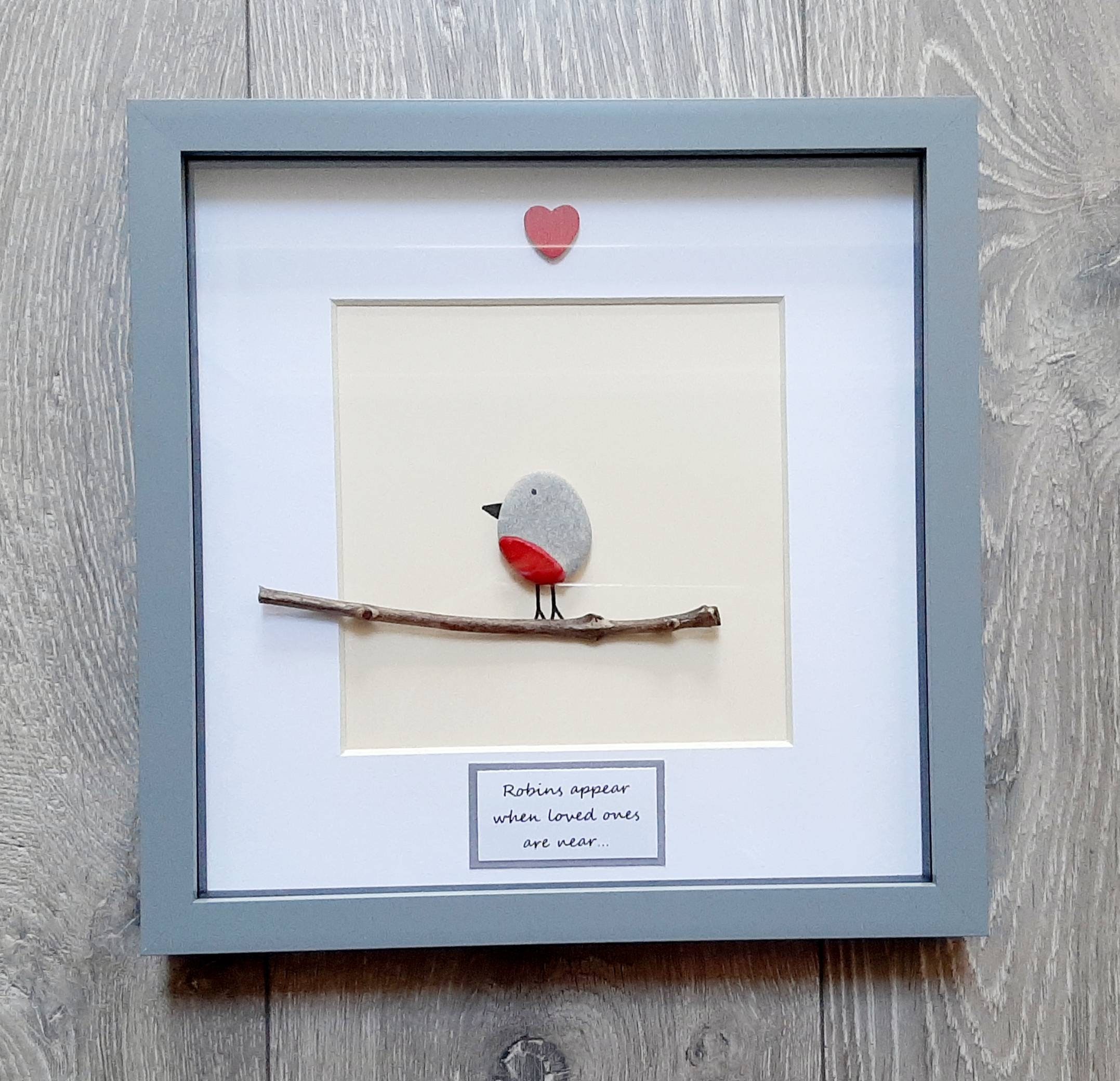 Pebble art. Robin pebble art. Framed memorial robin picture. | Etsy