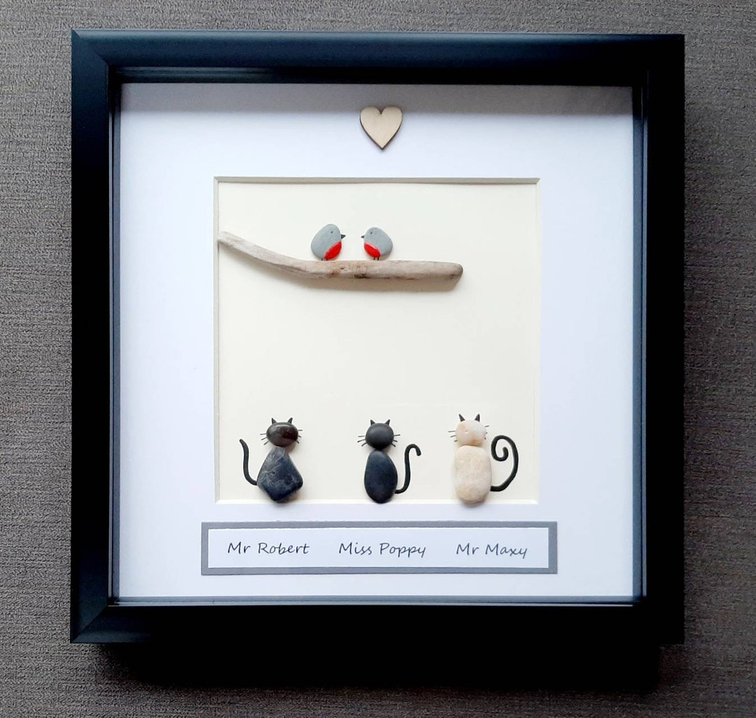 Personalised Cat Picture. Cat Pebble Art. Pebble Art Cats. Framed ...