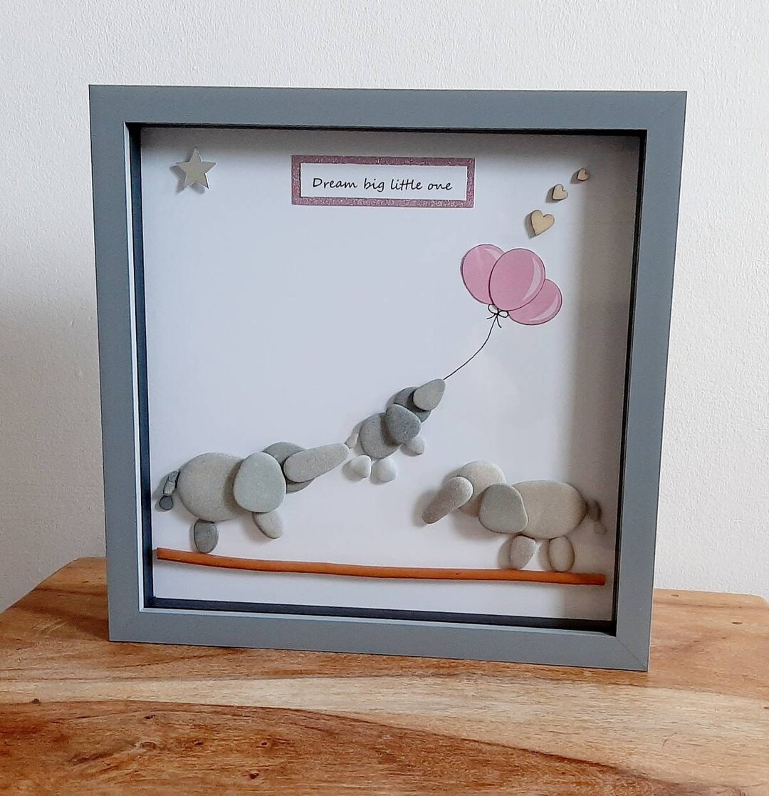 Pebble Art. Framed New Baby Pebble Art. Elephant Family Pebble Picture ...