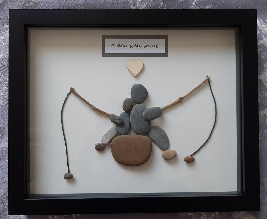 Personalized Fishing Pebble Art - Framed Father & Child Gift - Etsy UK