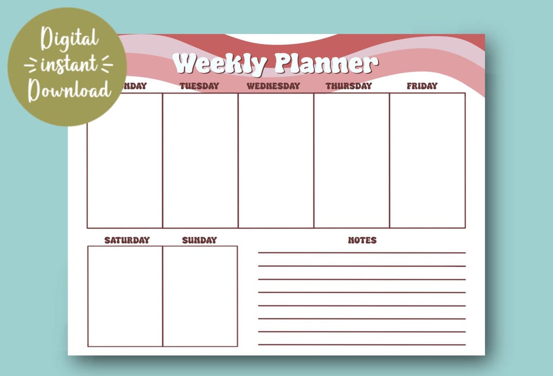 Pink Weekly Planner Sheet, PDF Digital Download - Etsy