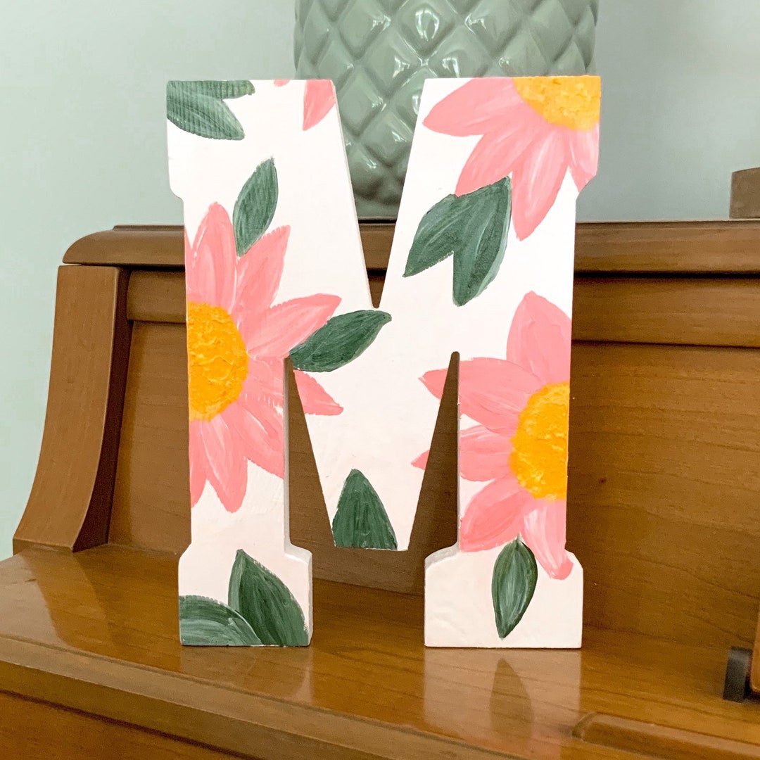 Hand Painted Wood Floral Letter - Etsy