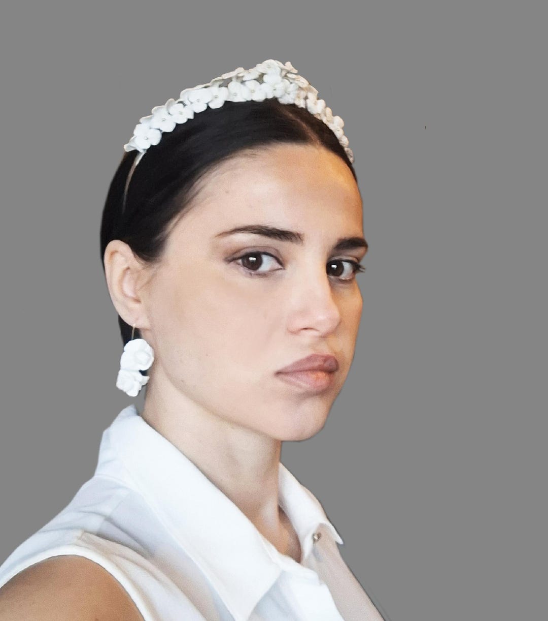 Clay Flower Tiara, Bridal Handmade Headpiece With Small White Clay ...