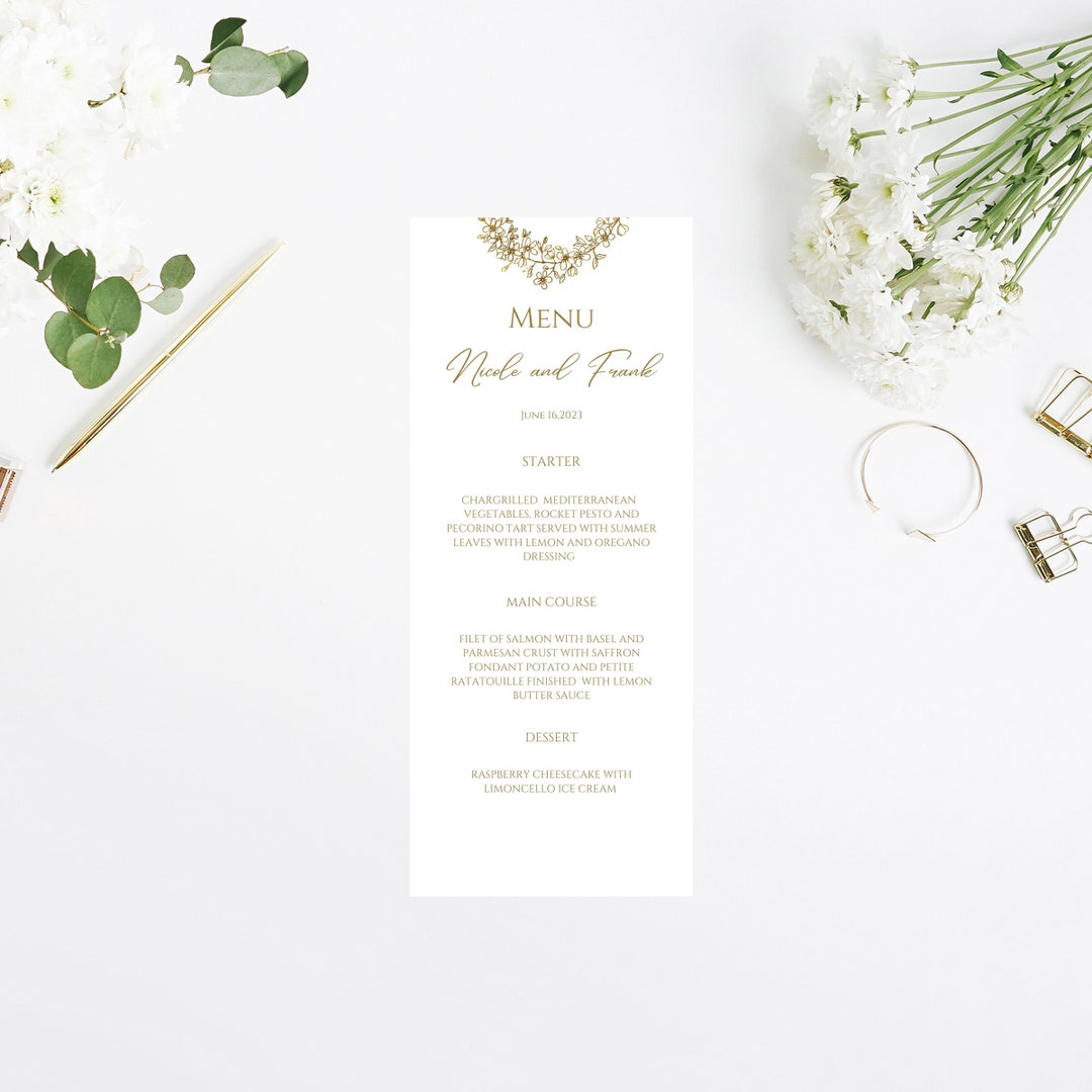 Printable Elegant Wedding Menu Template Wending Menu With - Etsy