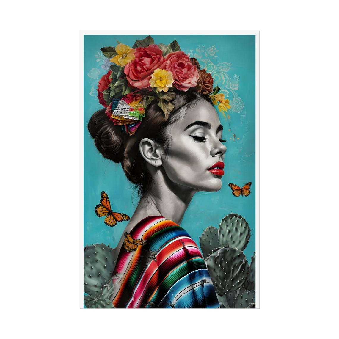 Nopales Serape Rolled Posters, Mexican Latina Woman Art Print ...