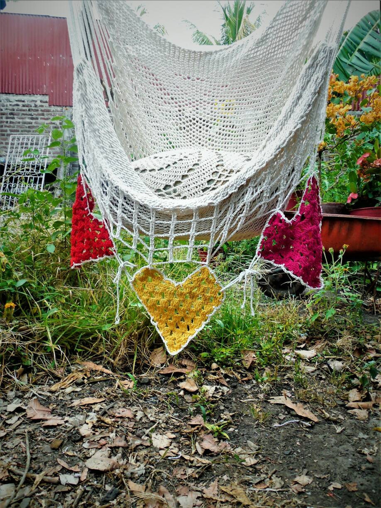 Beige Hammock Chair Beautiful Heart Crochet, Decor Home Hanging Chair ...
