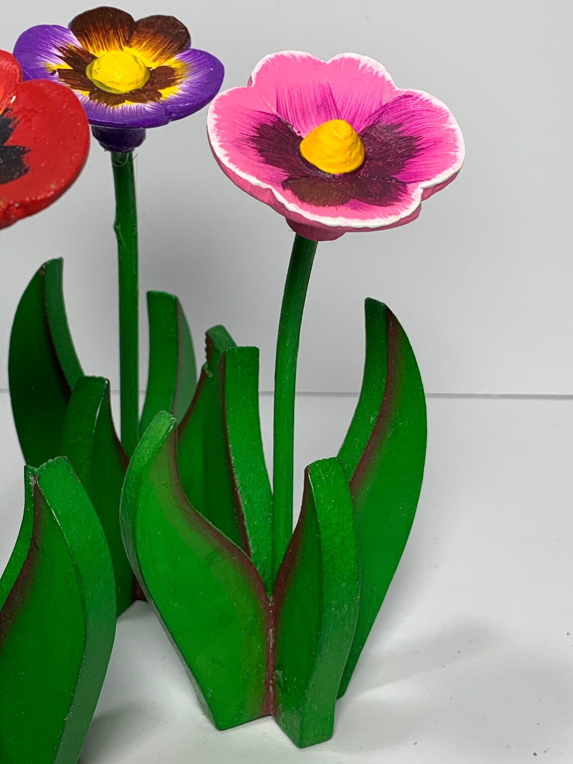 Wooden Pansy on a Stand set of 5 - Etsy