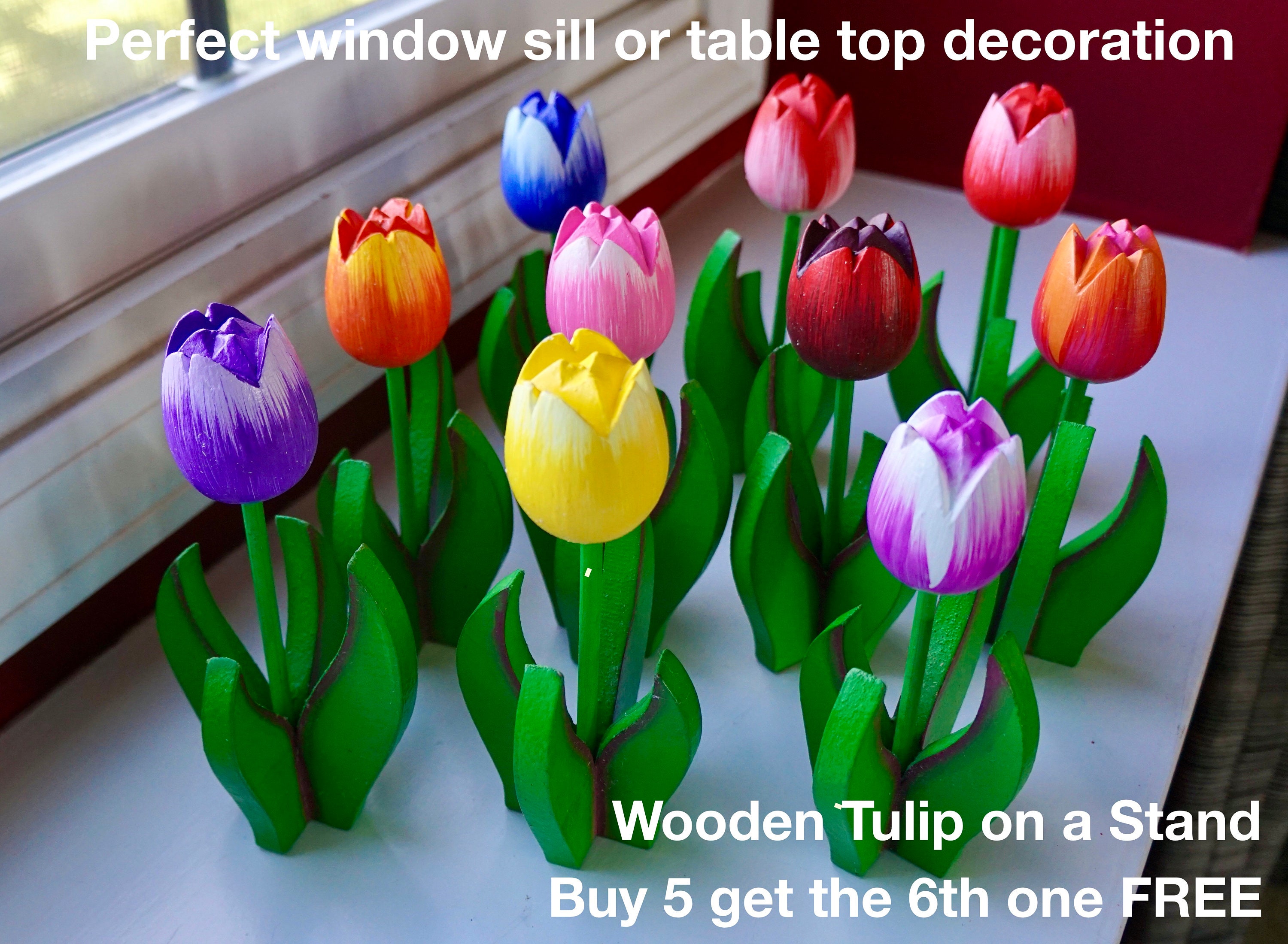 Wooden Tulip on a Stand (set of 3). - Etsy