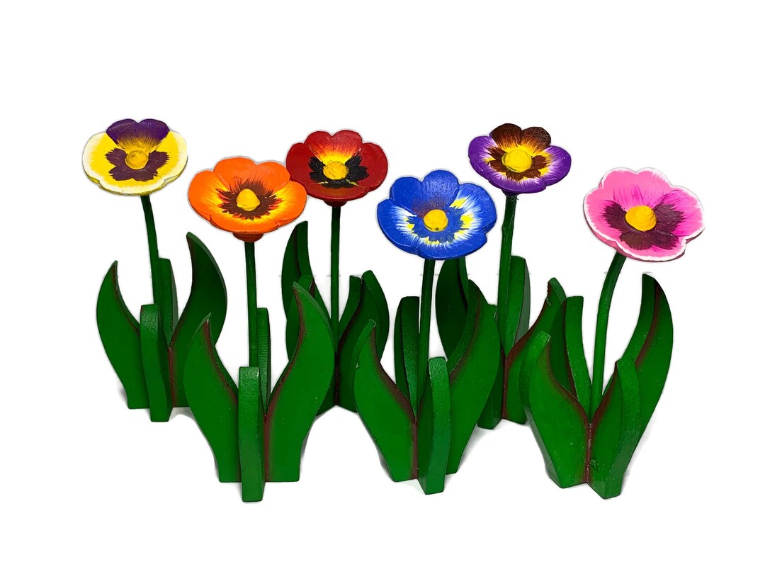 Wooden Pansy on a Stand set of 5 - Etsy