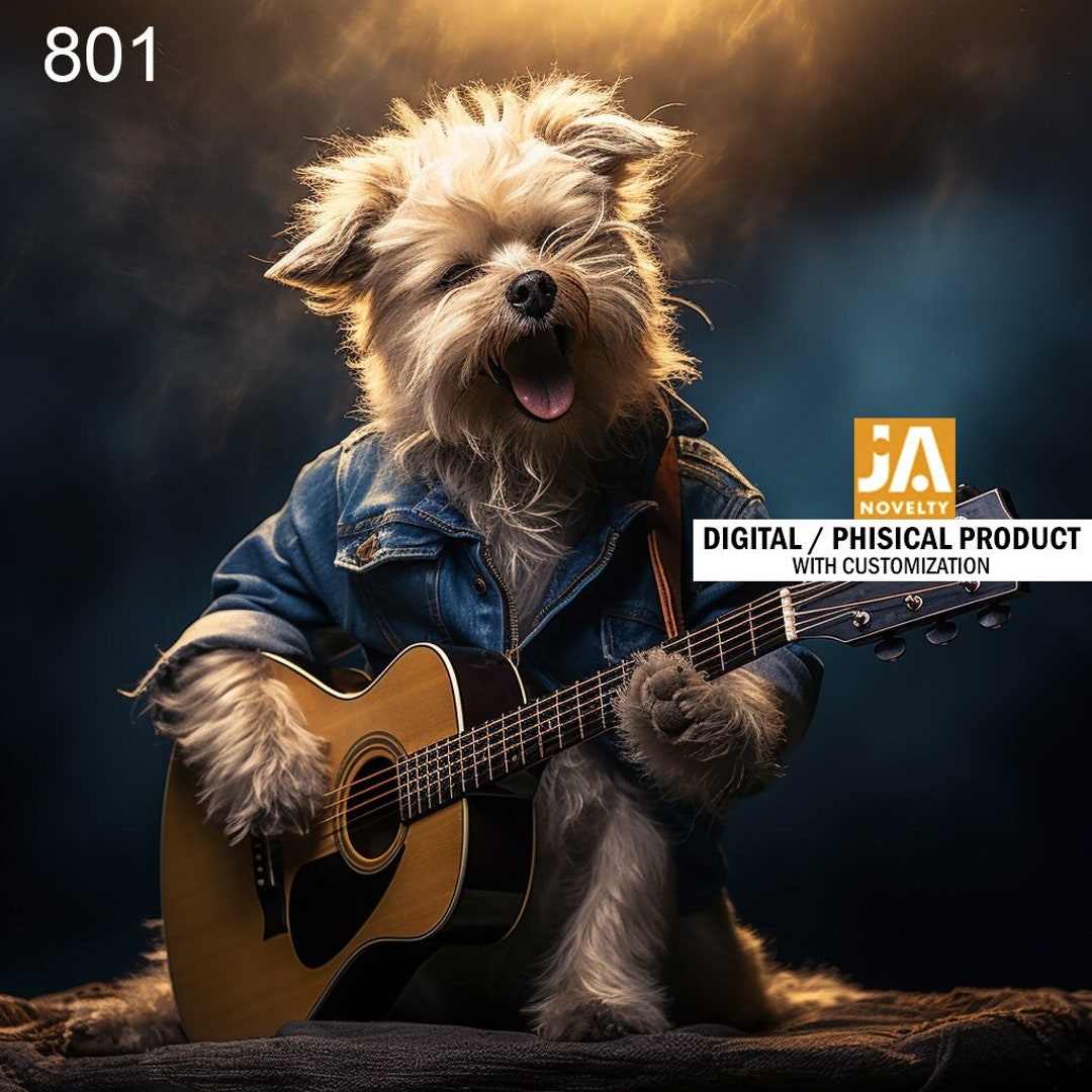 Dog, Cat With Guitar, Country Music Singer, Pet Artist Playing Country ...