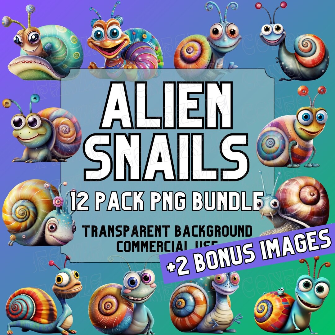 Garden Themed Clipart Cute Alien Snails PNG Commercial Use Digital ...