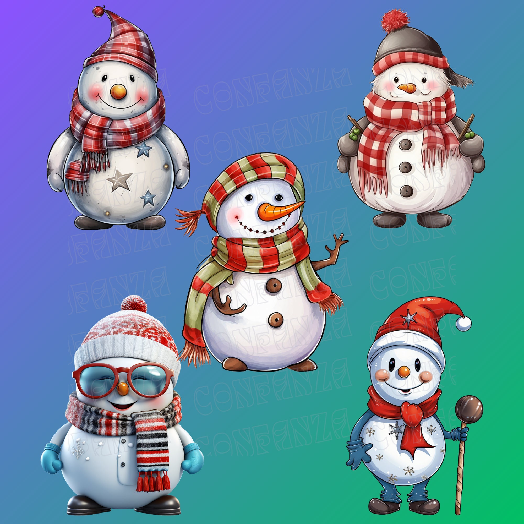 Cute Snowman PNG Clipart Bundle of 10 Christmas Holiday Digital ...