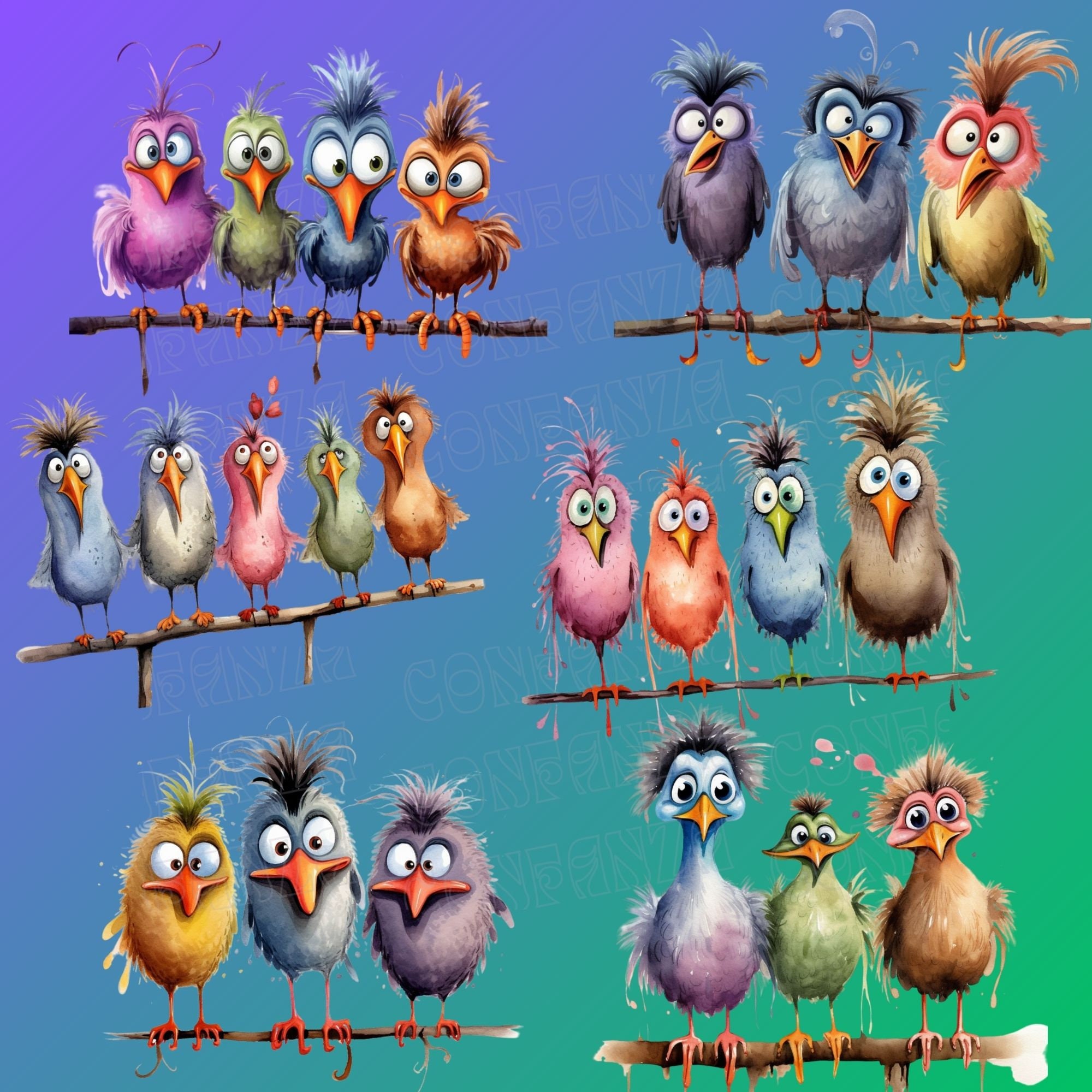 Funny Birds Watercolor Clipart Funny Bird Images Ostrich Bird PNG Funny ...