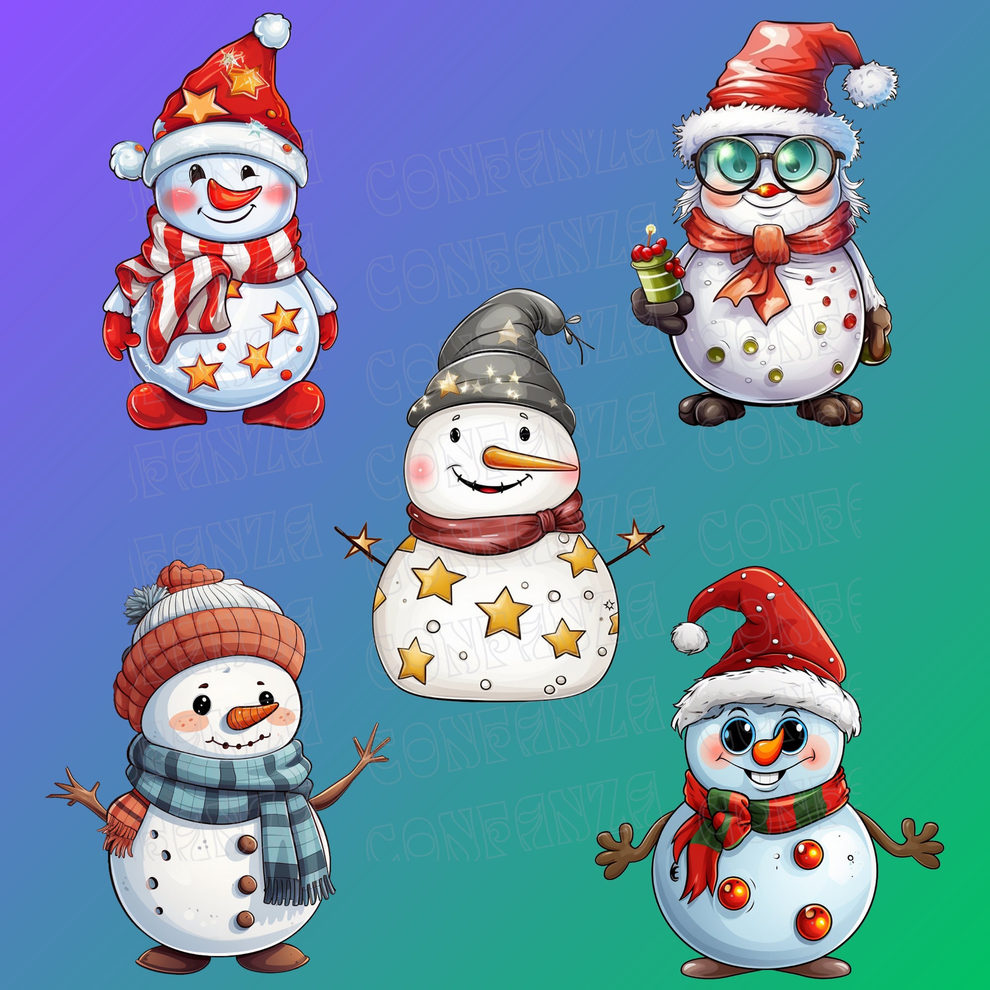 Cute Snowman PNG Clipart Bundle of 10 Christmas Holiday Digital ...