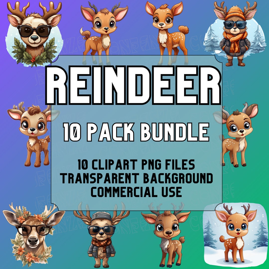 Reindeer Clipart Bundle Cute Reindeers PNG Christmas Themed Illustrated ...