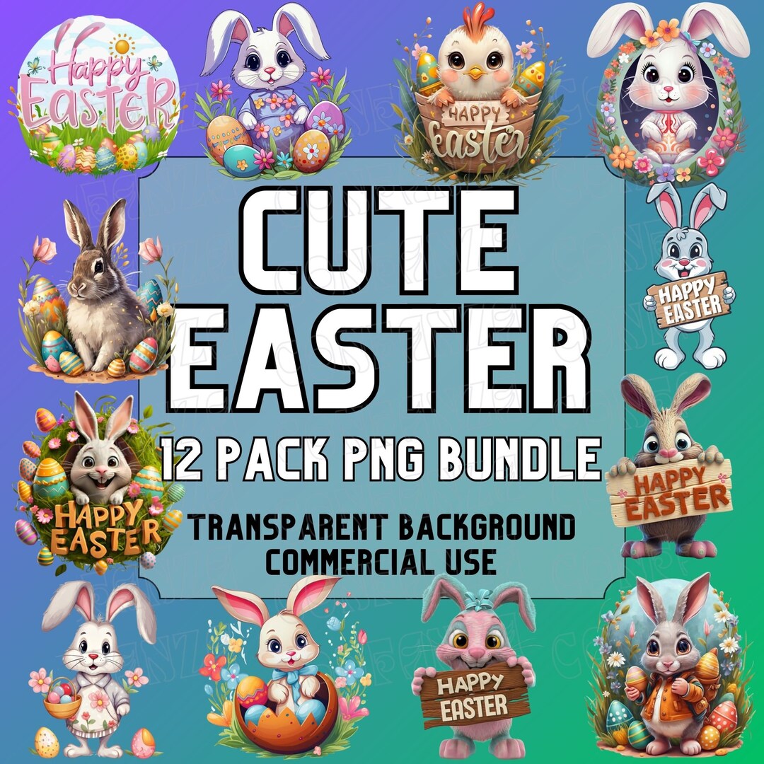 Watercolor Easter Clipart Spring Bundle Cute Baby Animals PNG Bunny ...