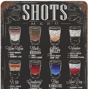Shots Menu Bar Recipe Retro Bar Pub Wall Art Decor Sign - Etsy UK
