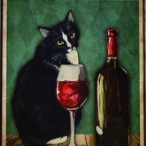 Black Cat Time Spent With Wine and Cats Never Wasted Wall - Etsy