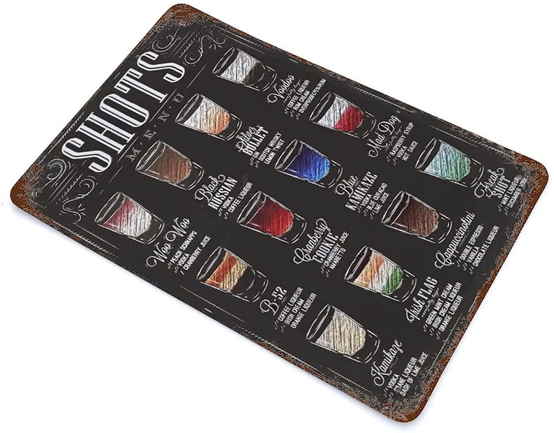Shots Menu Bar Recipe Retro Bar Pub Wall Art Decor Sign - Etsy UK