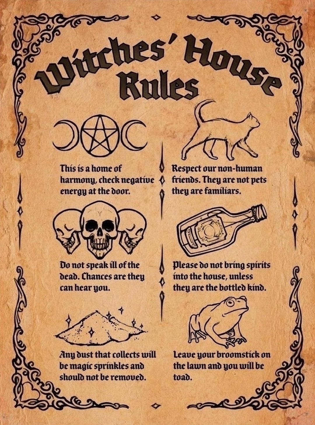 Vintage Witches House Rules Custom AI Wicca Witch Coven Art Gift Retro ...