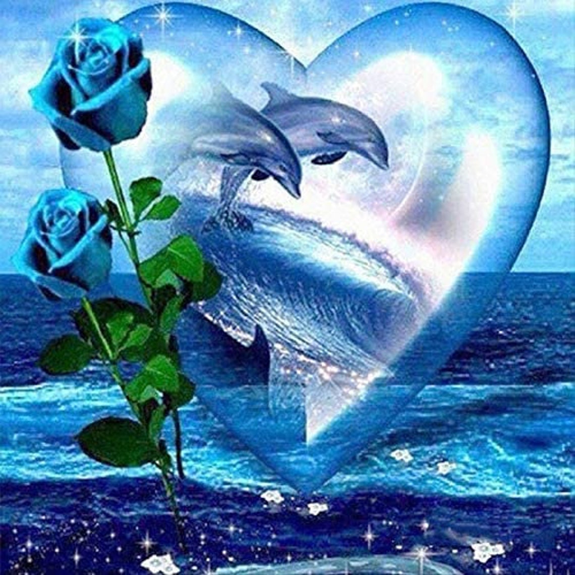 DIY Printable Dolphin Blue Rose Heart for Cards Tshirt Design - Etsy