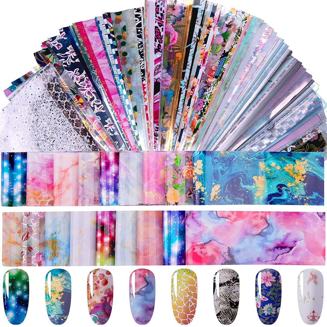 Laser Nail Art Variety Pack, 200 Sheets, With Starry Sky, Flowers ...