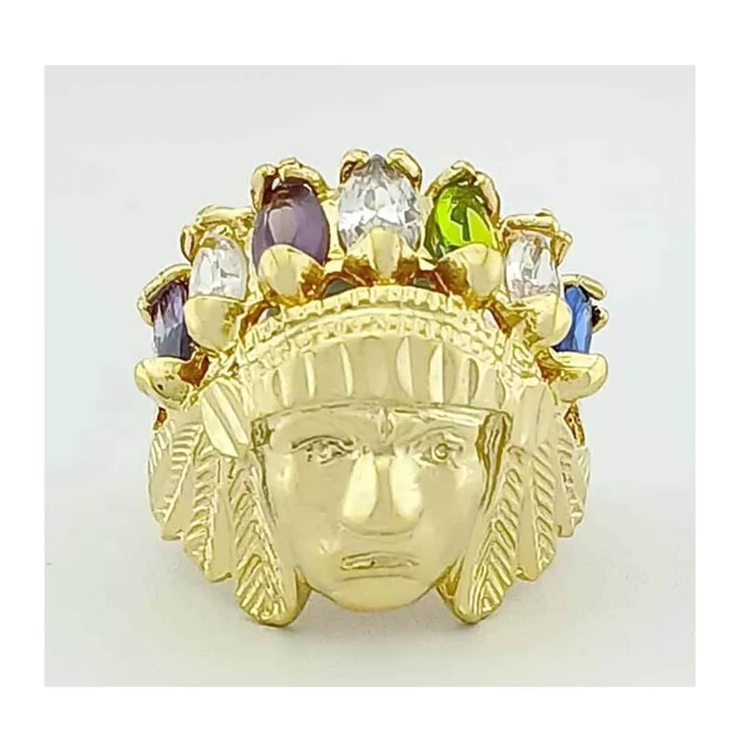 Indian Face Lab Blue, White Sapphire, Peridot & Amethyst Ring 10k Gold ...