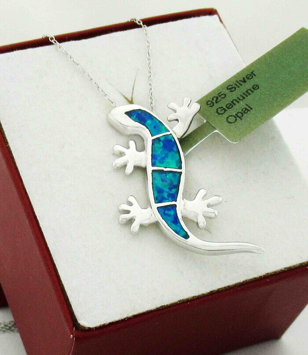Genuine Opal Lizard Pendant Necklace .925 Sterling Silver - Etsy