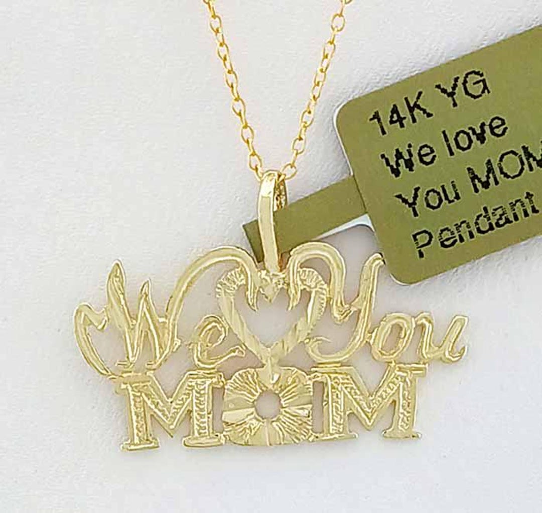 We Love You Mom Solid Pendant 14k Gold - Etsy