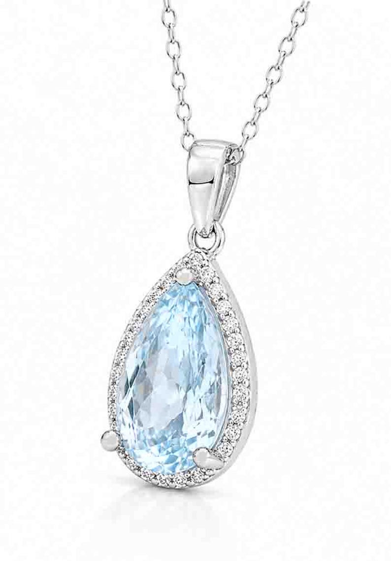 Genuine 2.75 Cts Blue Topaz & White Sapphire Pendant Necklace SOLID ...