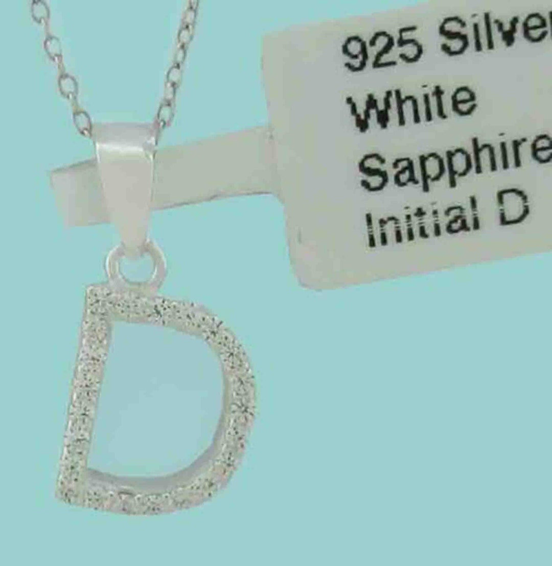 White Sapphires Initial " D " Pendant Necklace .925 Silver - Etsy