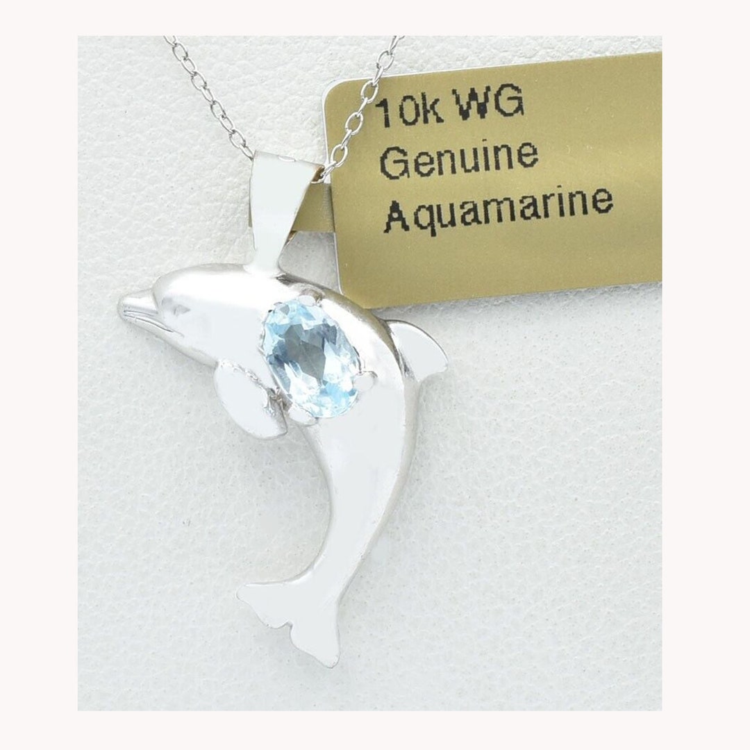 Genuine 0.68 Cts Aquamarine Dolphin Pendant 10k White Gold - Etsy