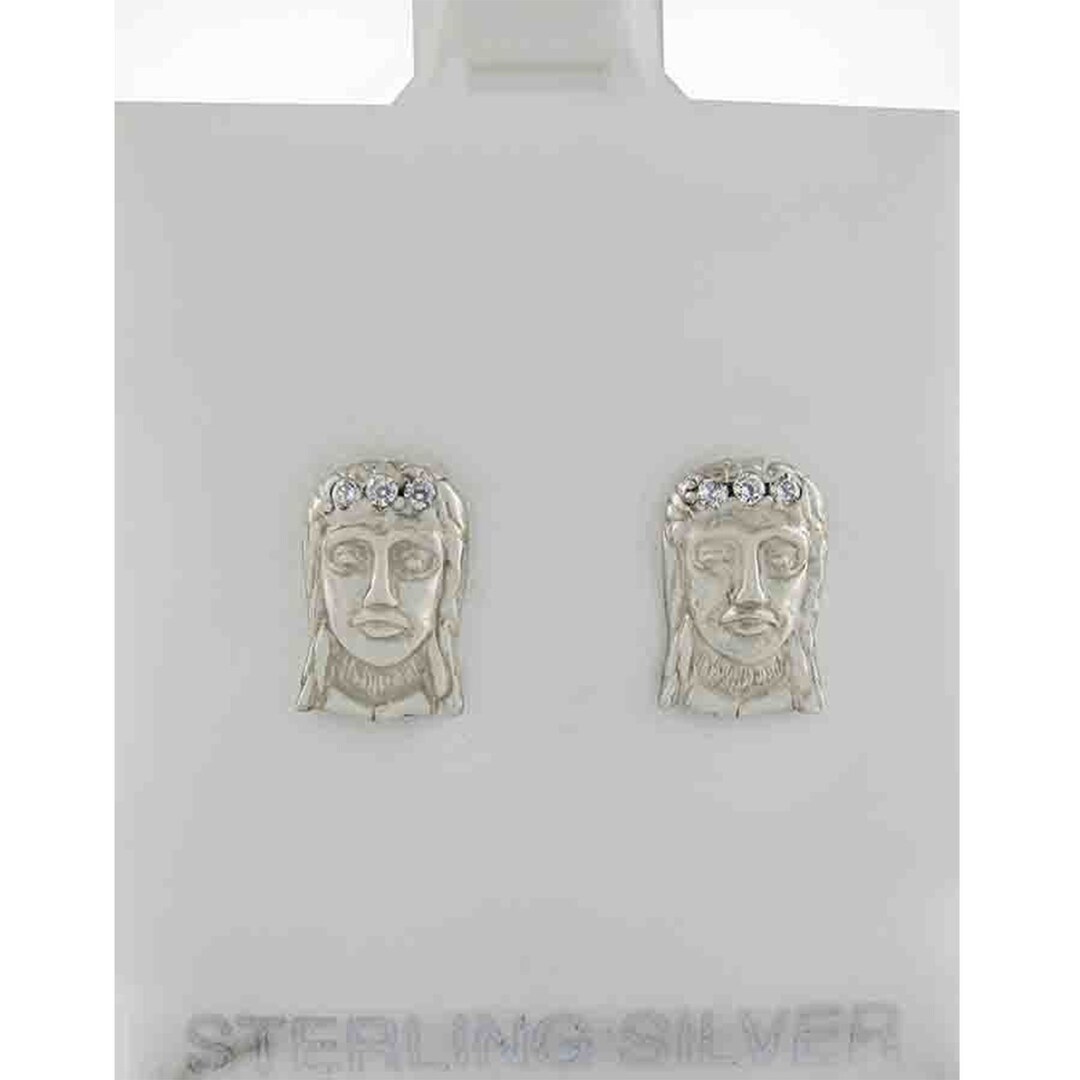 Created Jesus Christ Face White Sapphire Stud Earrings .925 Sterling ...