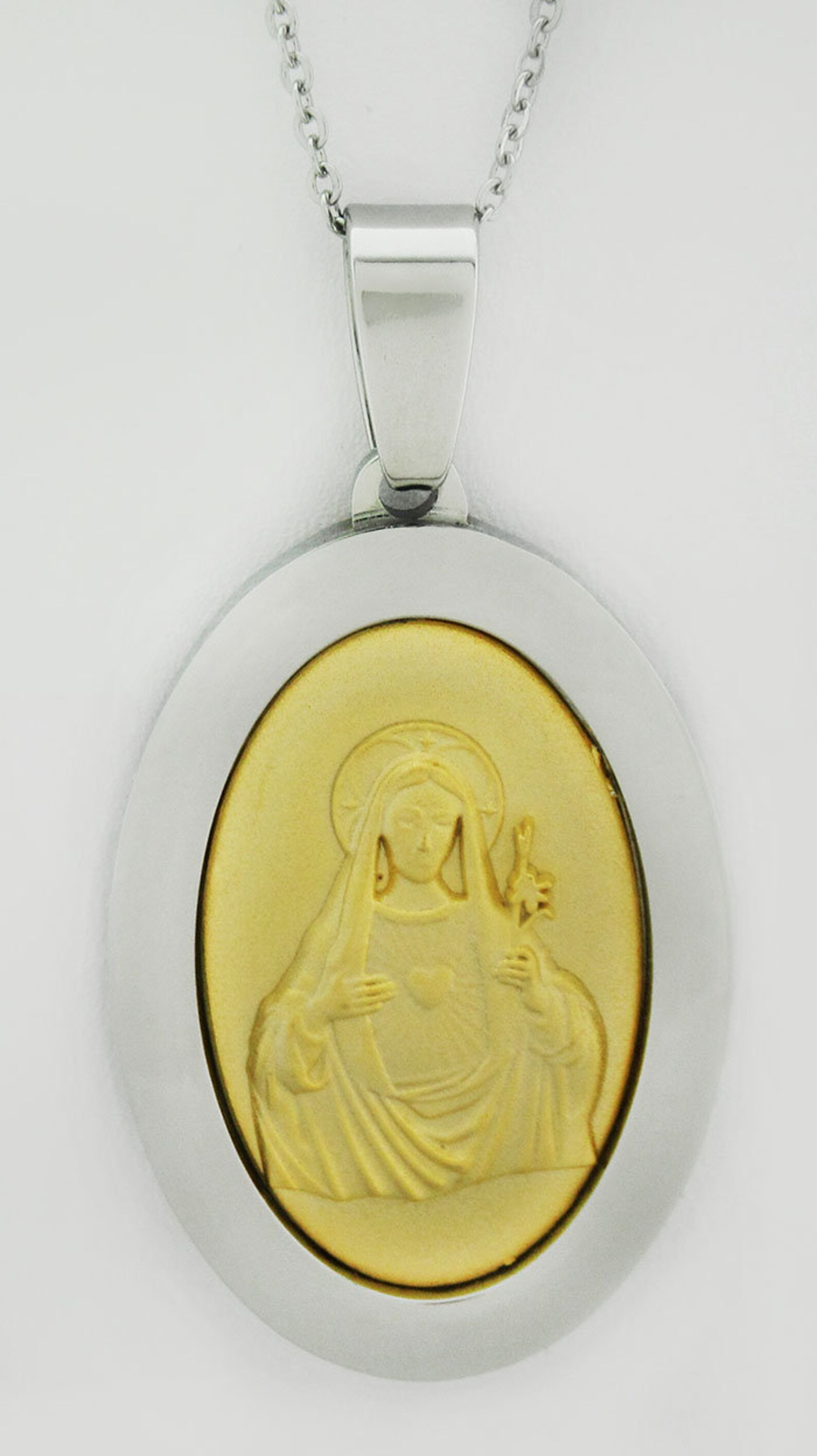 Solid Virgen Maria Pendant .92 Stanless Steel - Etsy