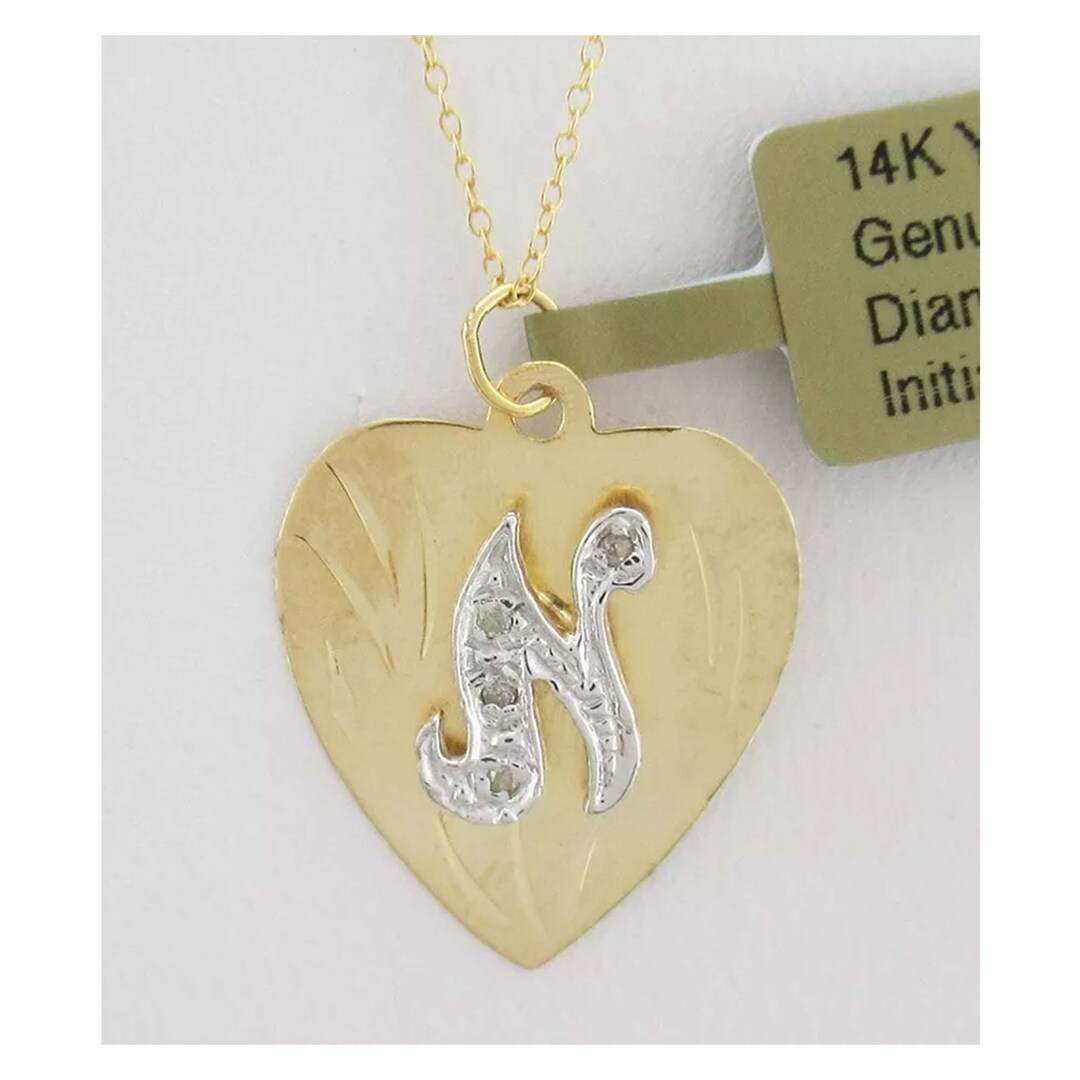 Genuine Diamond Heart Initial "n" Pendant 14k Yellow Gold - Etsy
