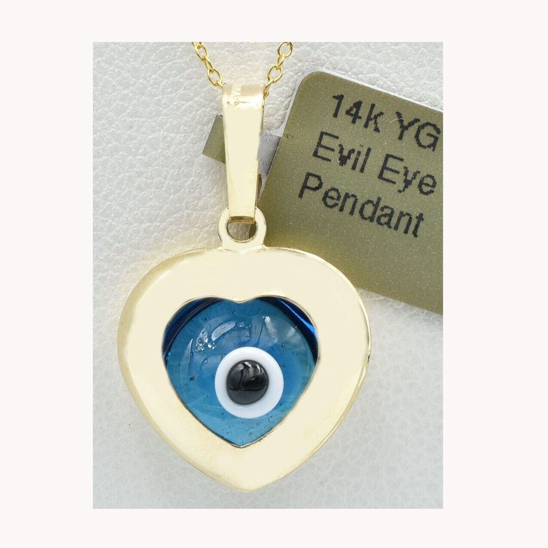 Evil Eye Double Side Heart Shape Pendant 14k Yellow Gold - Etsy