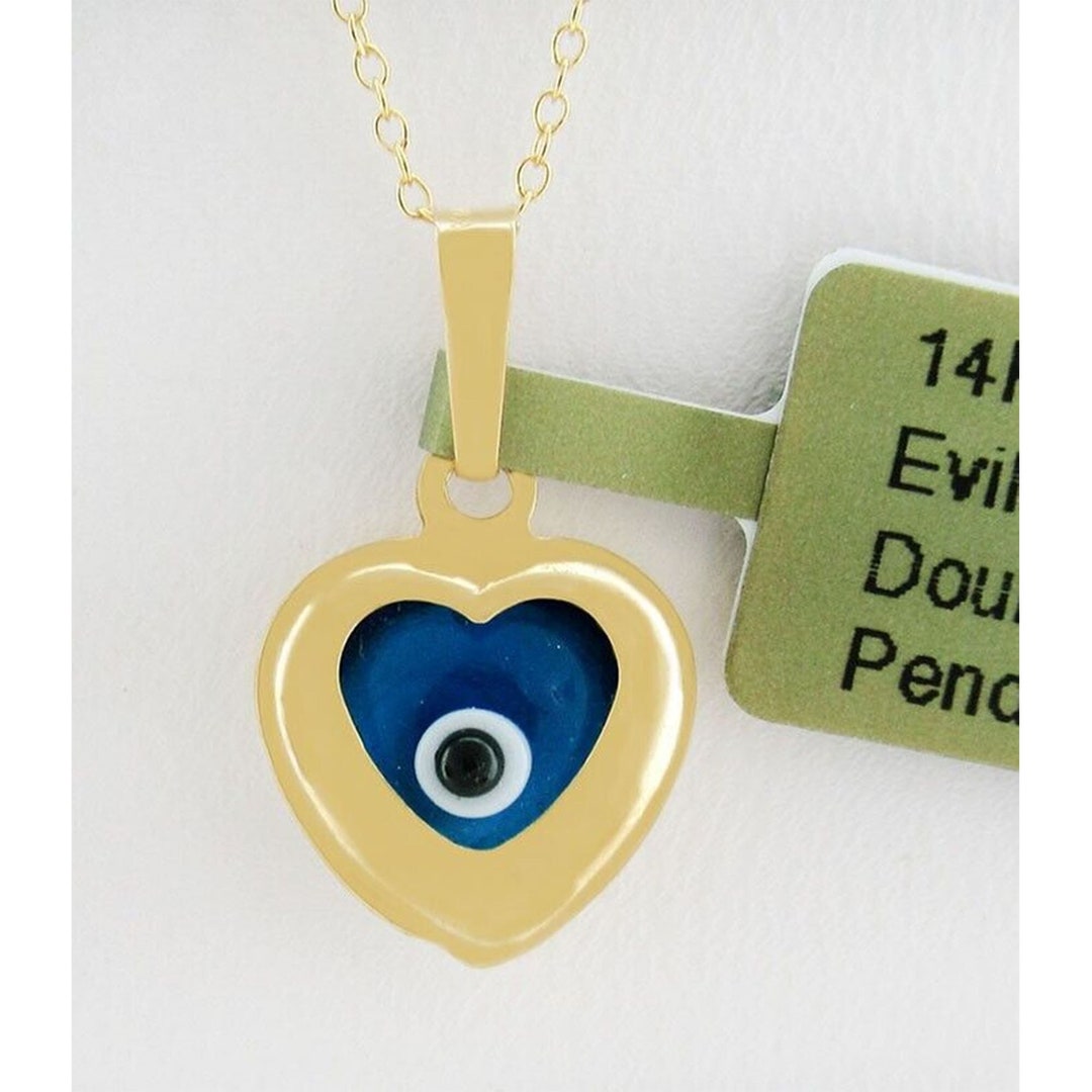 Evil Eye Double Side Heart Pendant 14k Yellow Gold - Etsy