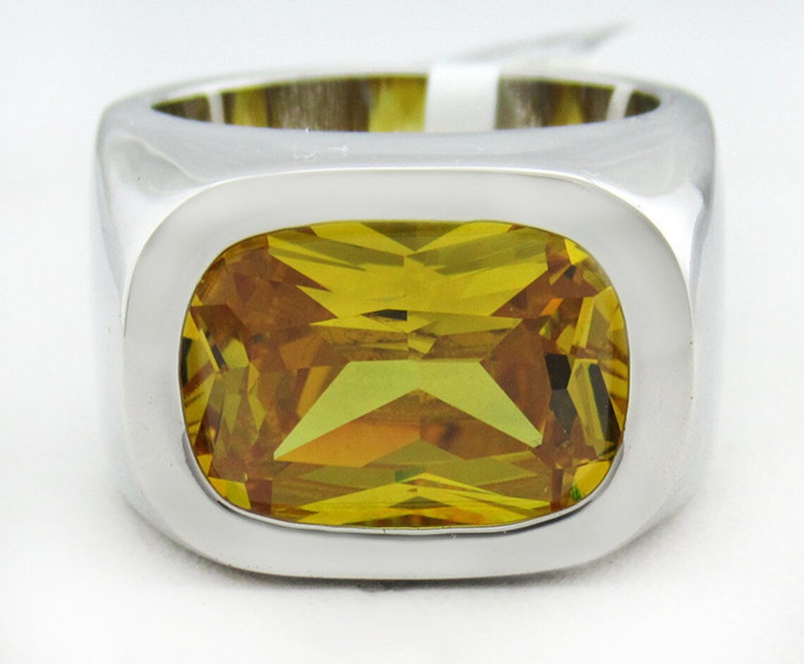 Topacio amarillo 9.38 cts anillo grande chapado en plata - Etsy España