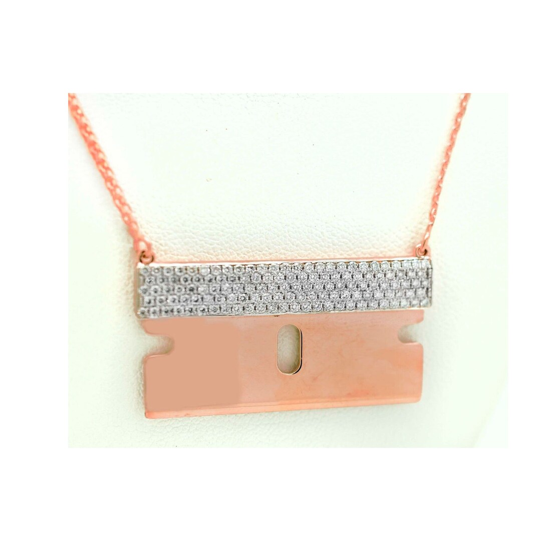 Genuine 1.32 Cts VS Diamonds Razor Blade Necklace 18K Rose Gold - Etsy