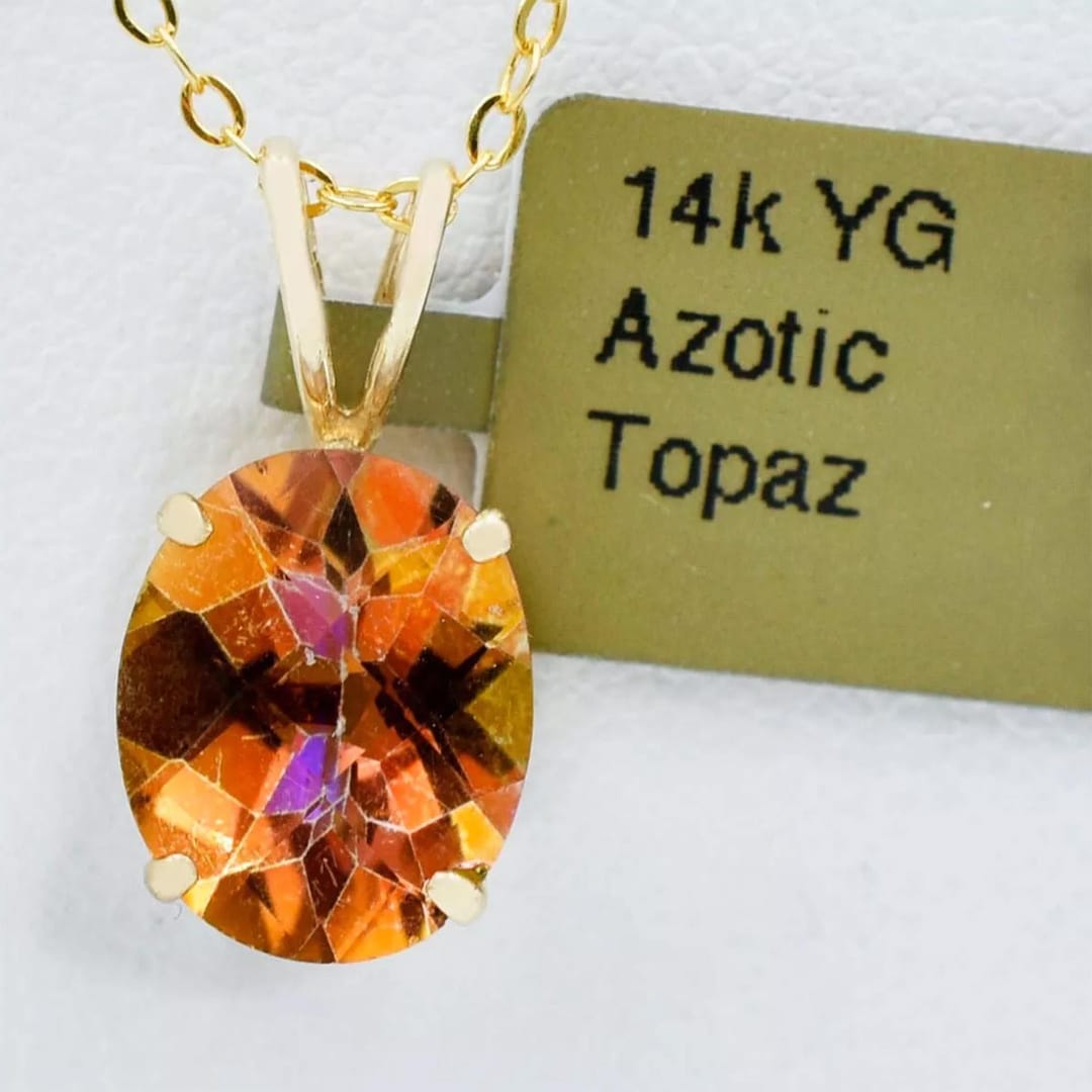 Azotic Topaz 7.16 Cts Single Gemstone Pendant 14k Yellow Gold - Etsy