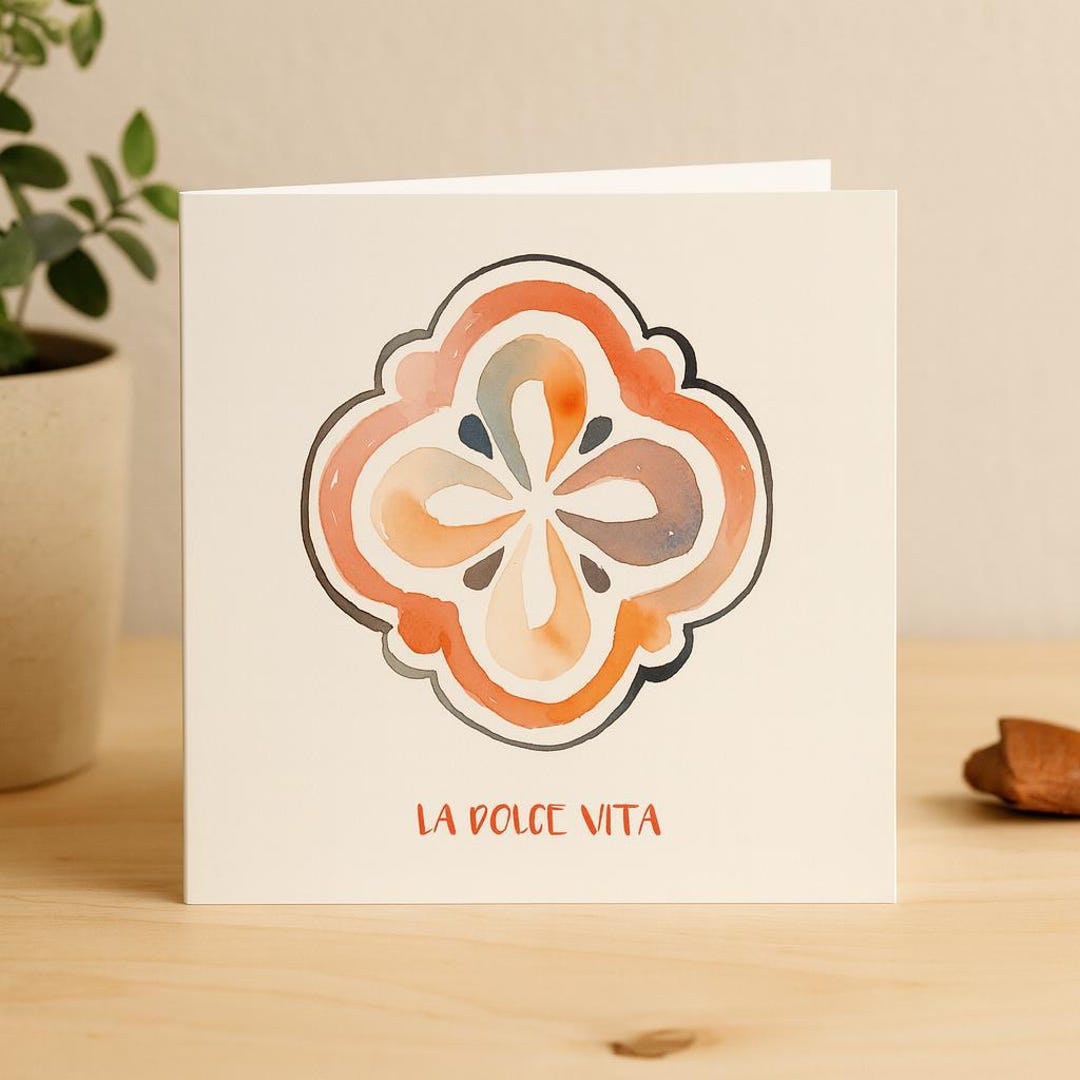 La Dolce Vita Card With Italian Grandma Tile Watercolor, Retro-modern ...