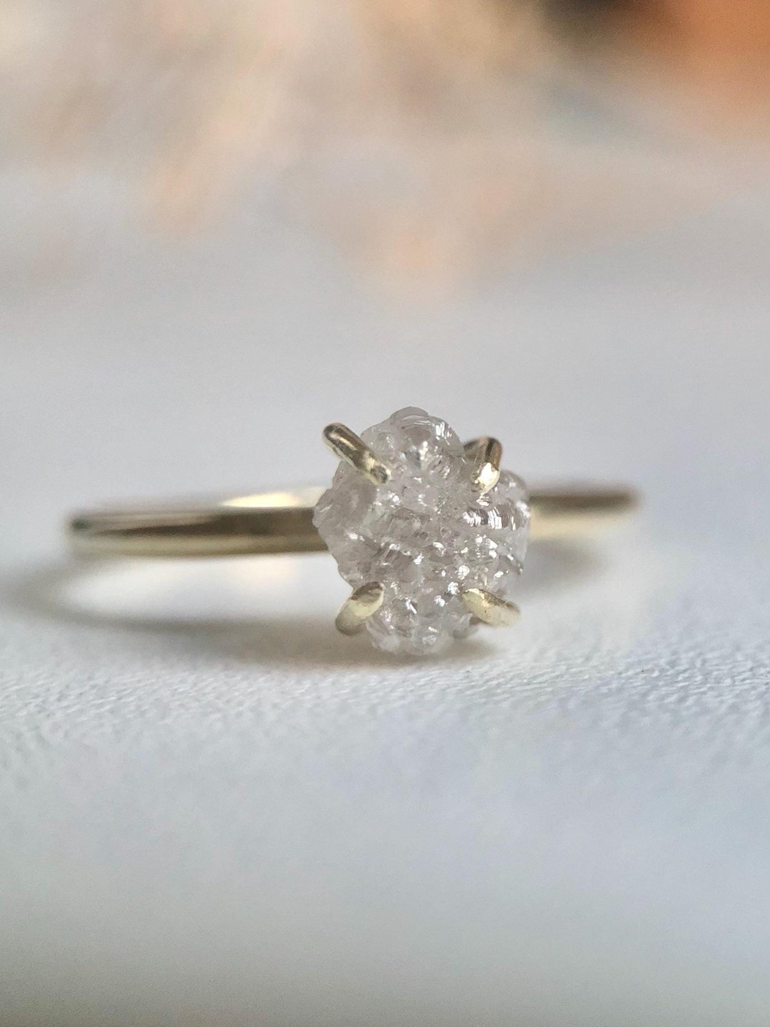 14K Gold Raw Diamond Ring, Engagement Rings for Women, 14K Engagement ...