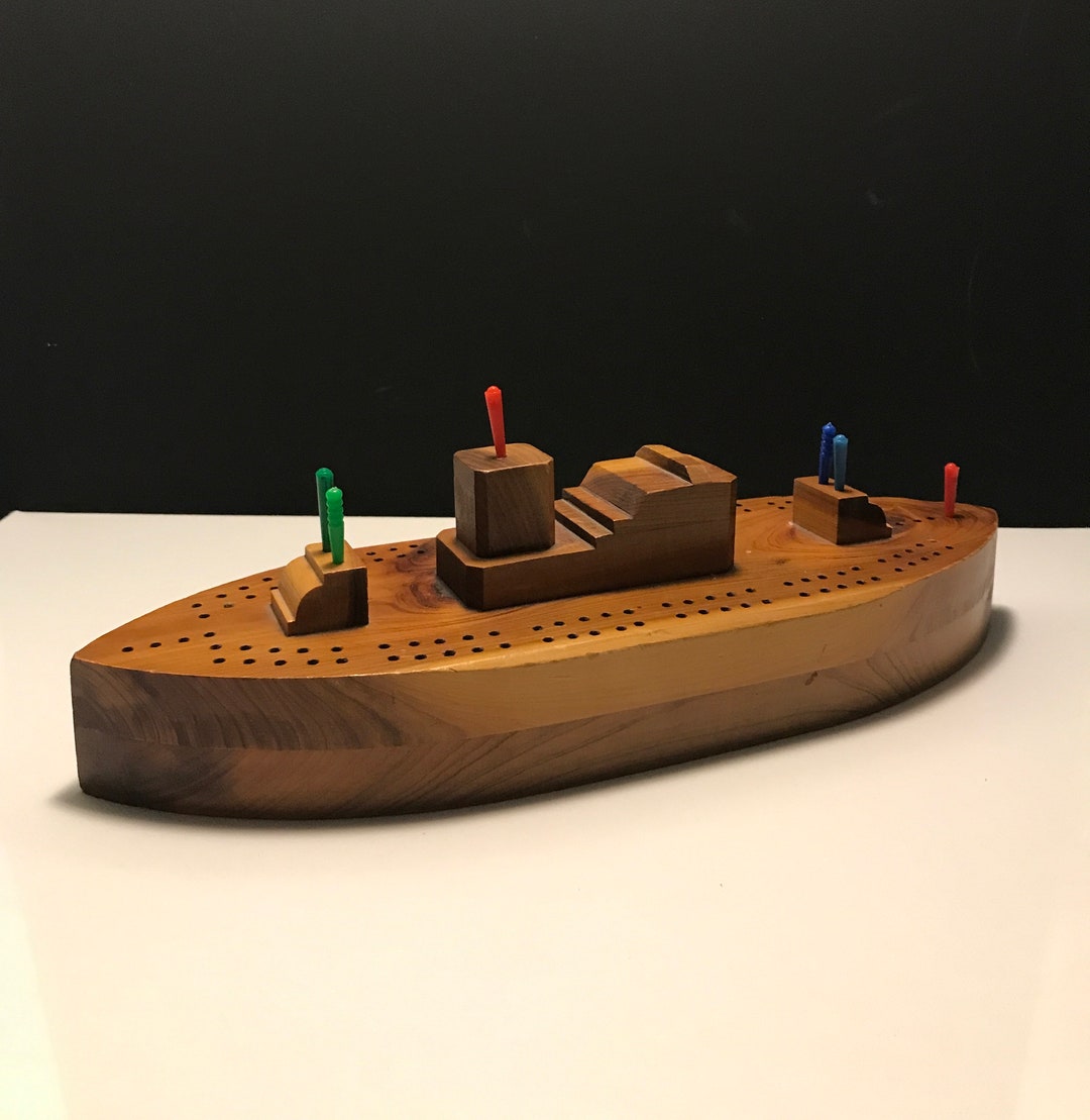 Vintage Cribbage Board Ship Design Wood - Etsy
