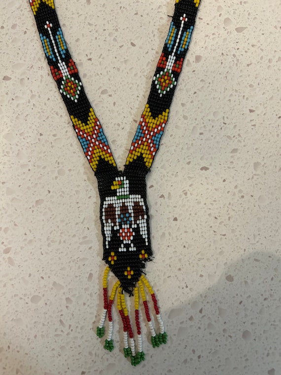 Vintage Native Necklace Eagle Seed Beads - Gem