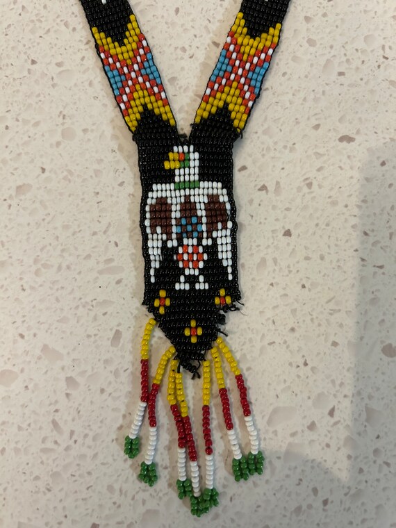 Vintage Native Necklace Eagle Seed Beads - Gem