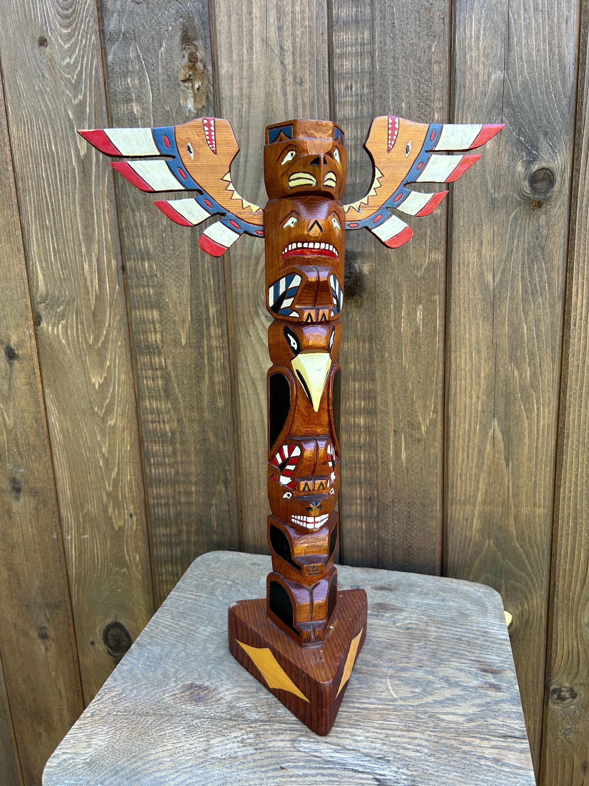 Vintage Totem Pole Cedar 19" Tall - Etsy