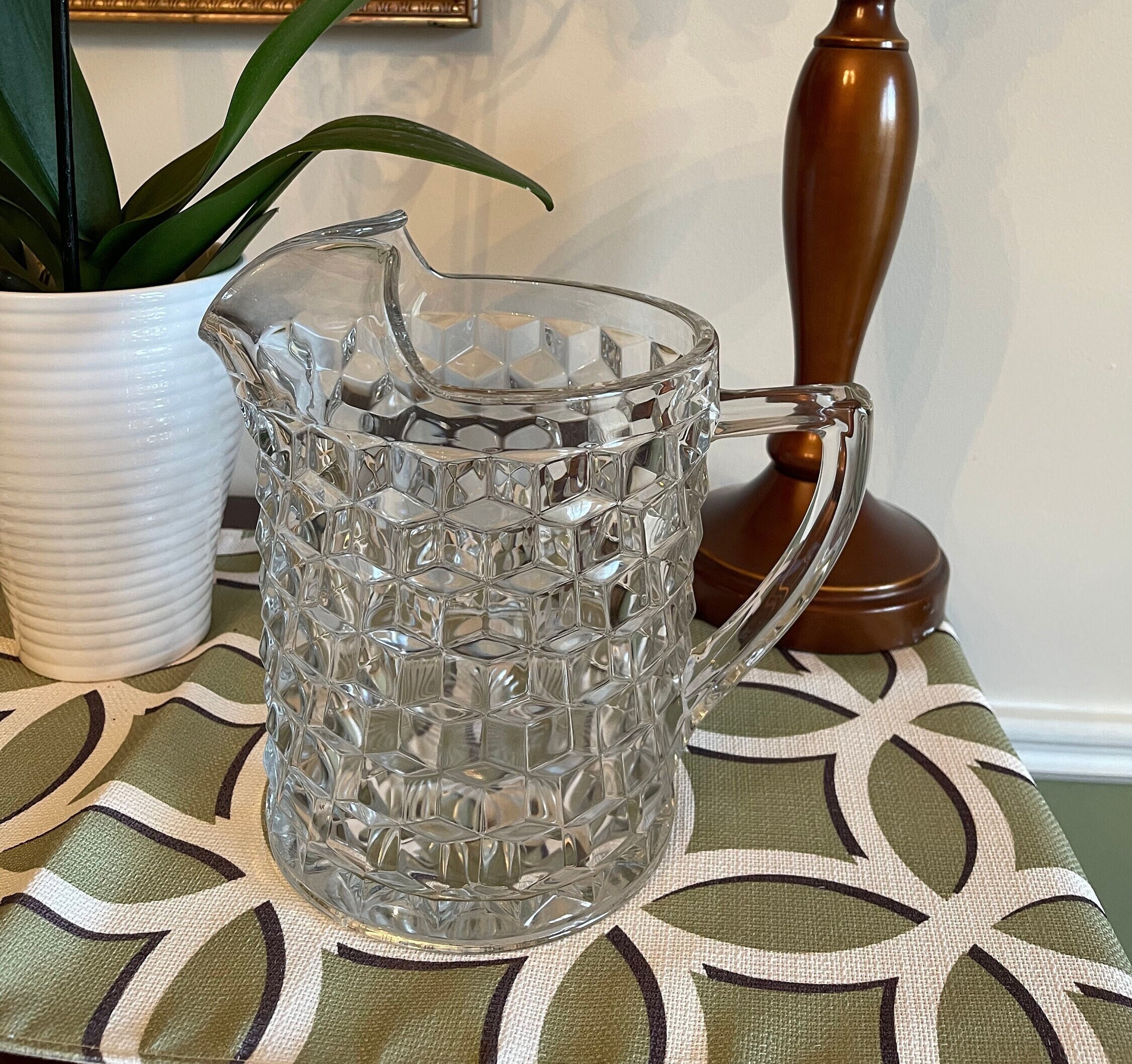 Vintage Fostoria Cube Glass Pitcher - Etsy