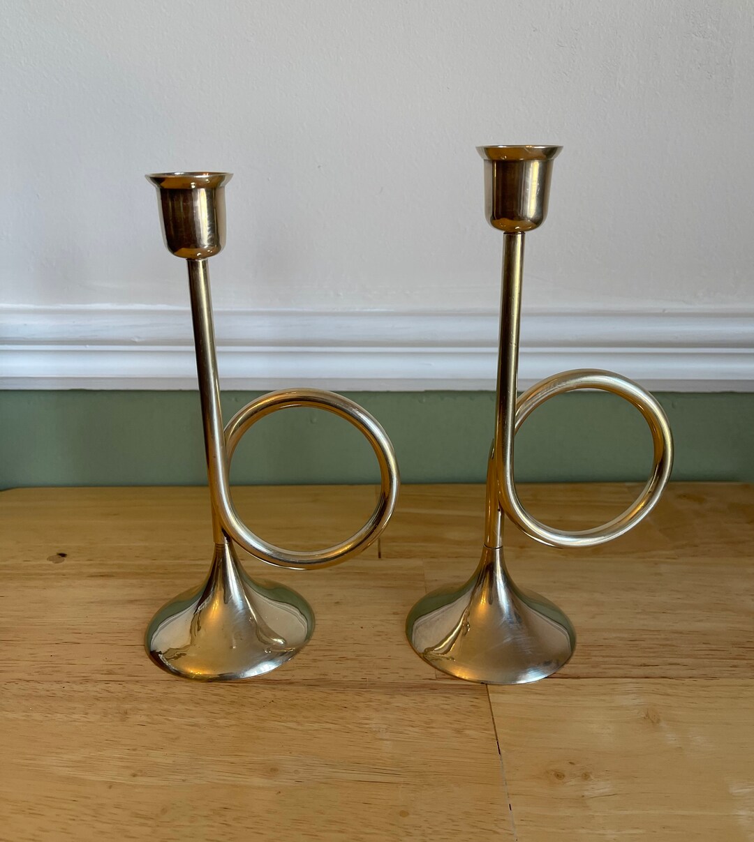Vintage Pair Brass Horn Trumpet Taper Candlestick Holder - Etsy
